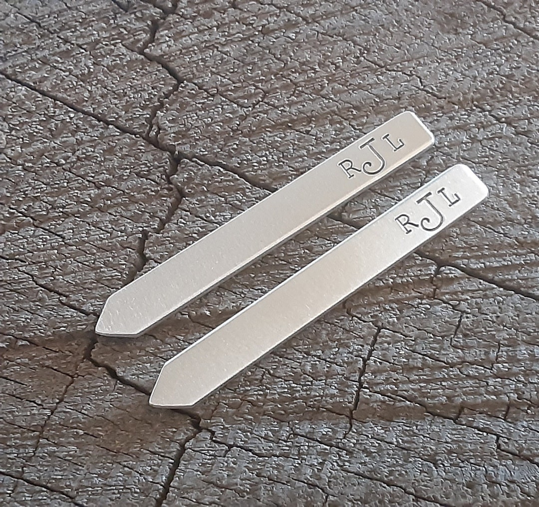 Monogram Collar Stays for Men - Wedding Gift - Groomsmen Gift - Silver ...