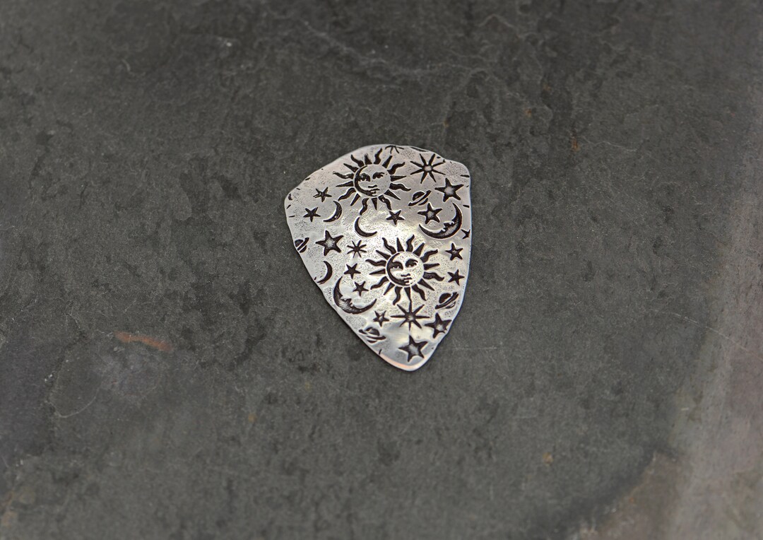 Sterling Silver Shield Shaped Guitar Pick - Playable With Sun Moon and ...