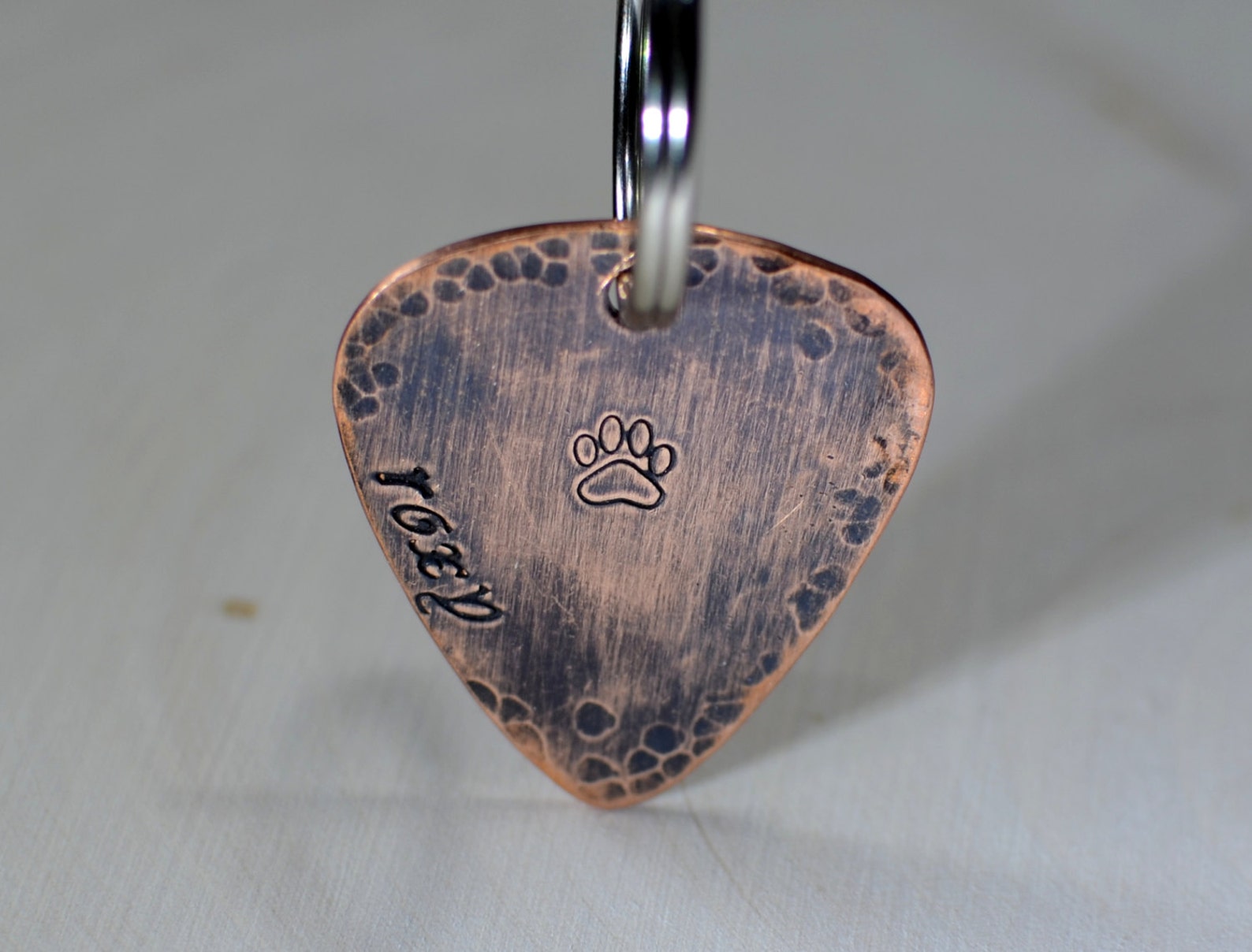 Guitar Pick Dog Tag With Rustic Brushed Patina and Hammered | Etsy