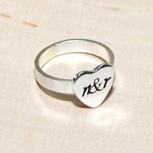 Personalized Heart Ring With Custom Band and Engraved Silver Heart ...