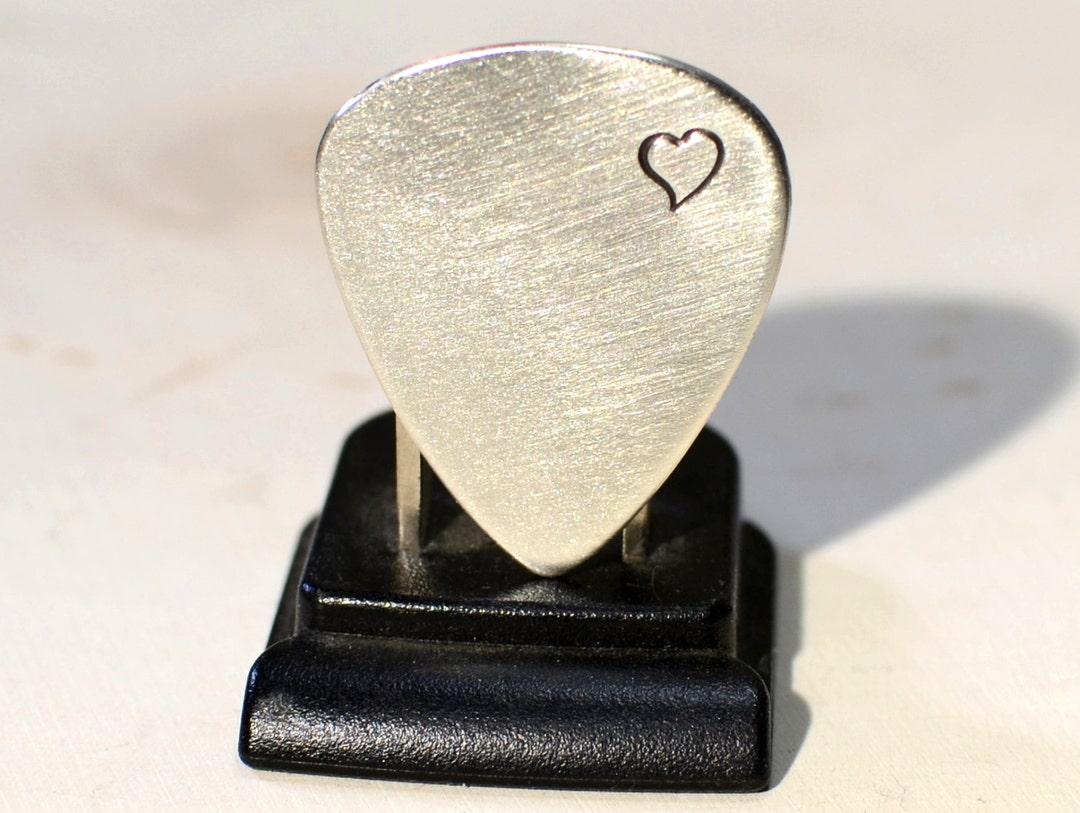 Sterling Silver Guitar Pick Shining With Love and a Heart - Solid 925 ...
