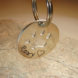 Sterling Silver Dog Tag With Handsawed Paw Cut Out and Personalized ...