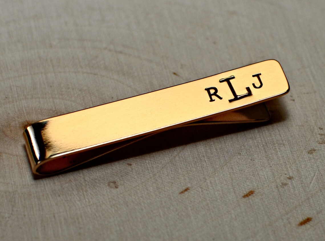 Bronze Tie Clip With Personalized Monogram in Classic Wide Style - Etsy
