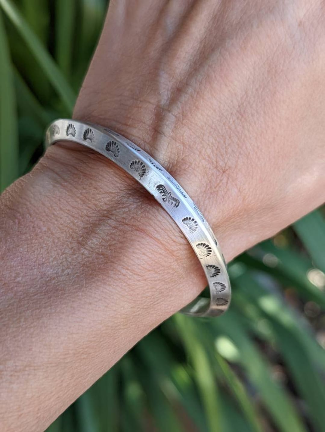 Sterling Silver Triangular Cuff Bracelet With Stamped Pattern ...