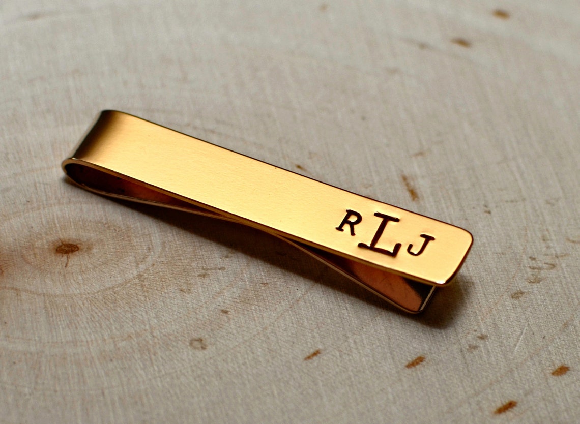 Bronze Tie Clip With Personalized Monogram in Classic Wide Style - Etsy