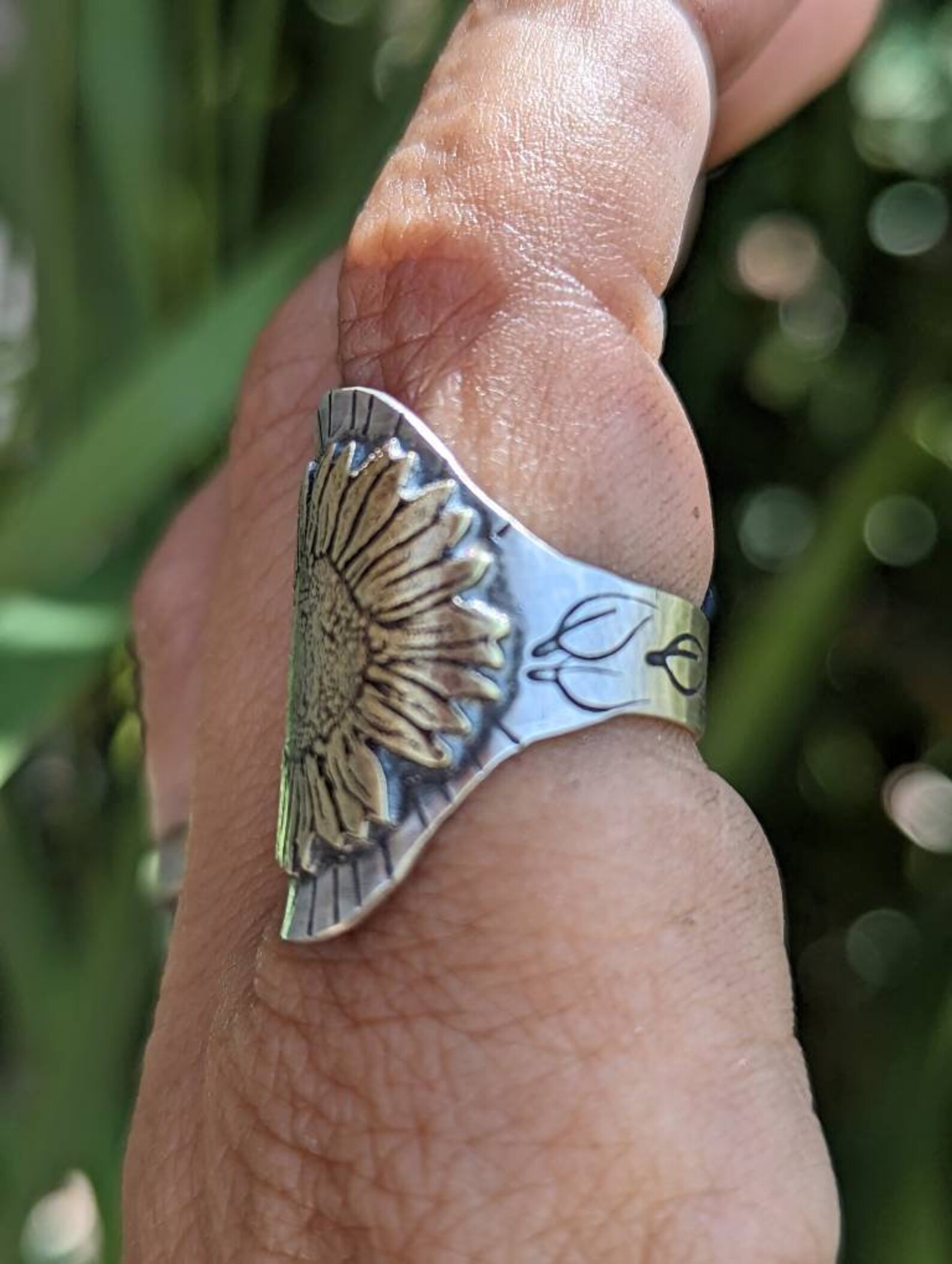 Sterling Silver Ring With Brass Sunflower - Statement Ring - Saddle ...
