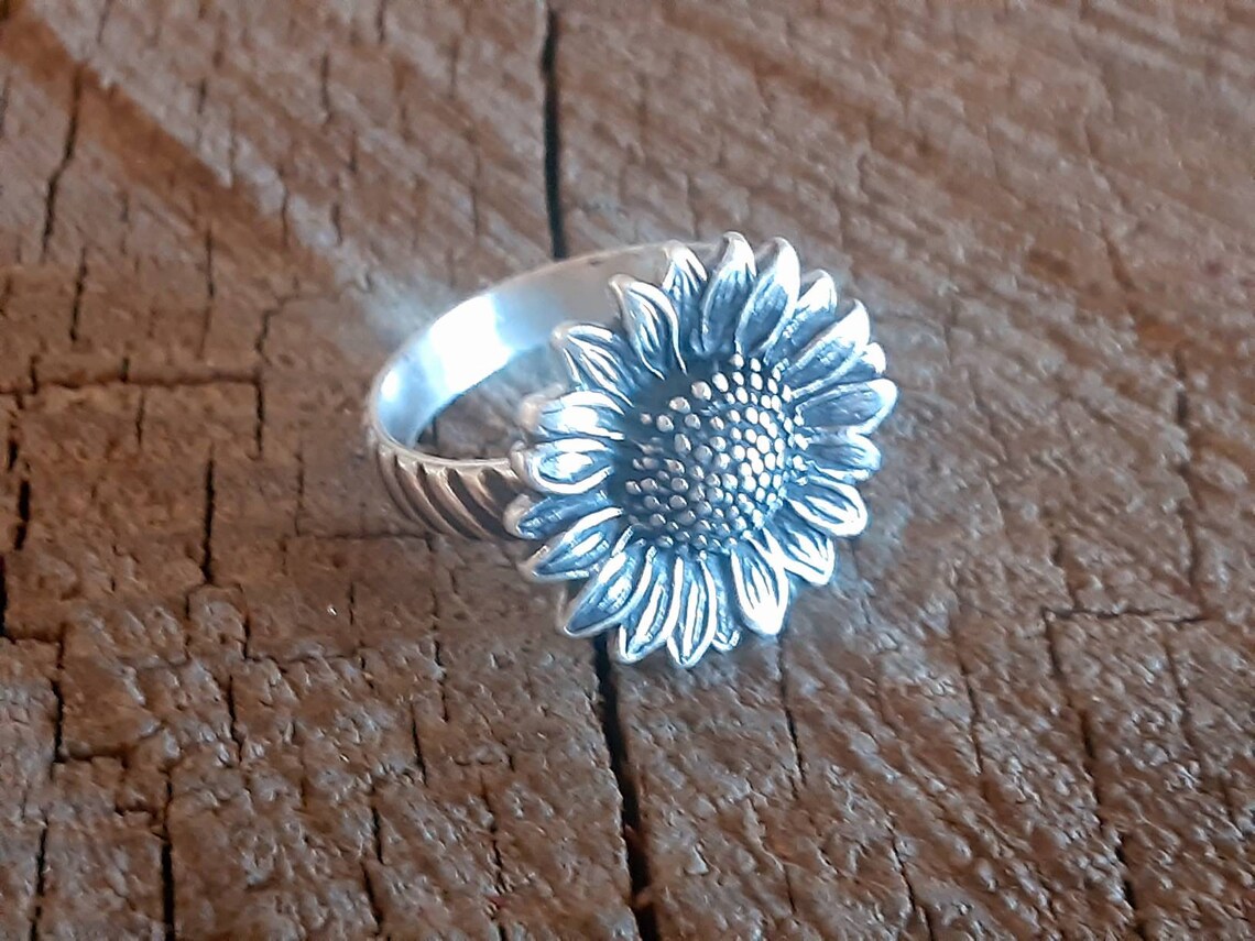 Sterling Silver Sunflower Ring - Etsy