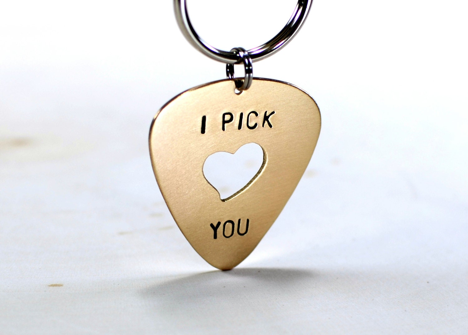 Bronze Guitar Pick Key Chain I Pick You With Heart Cut Out - Etsy