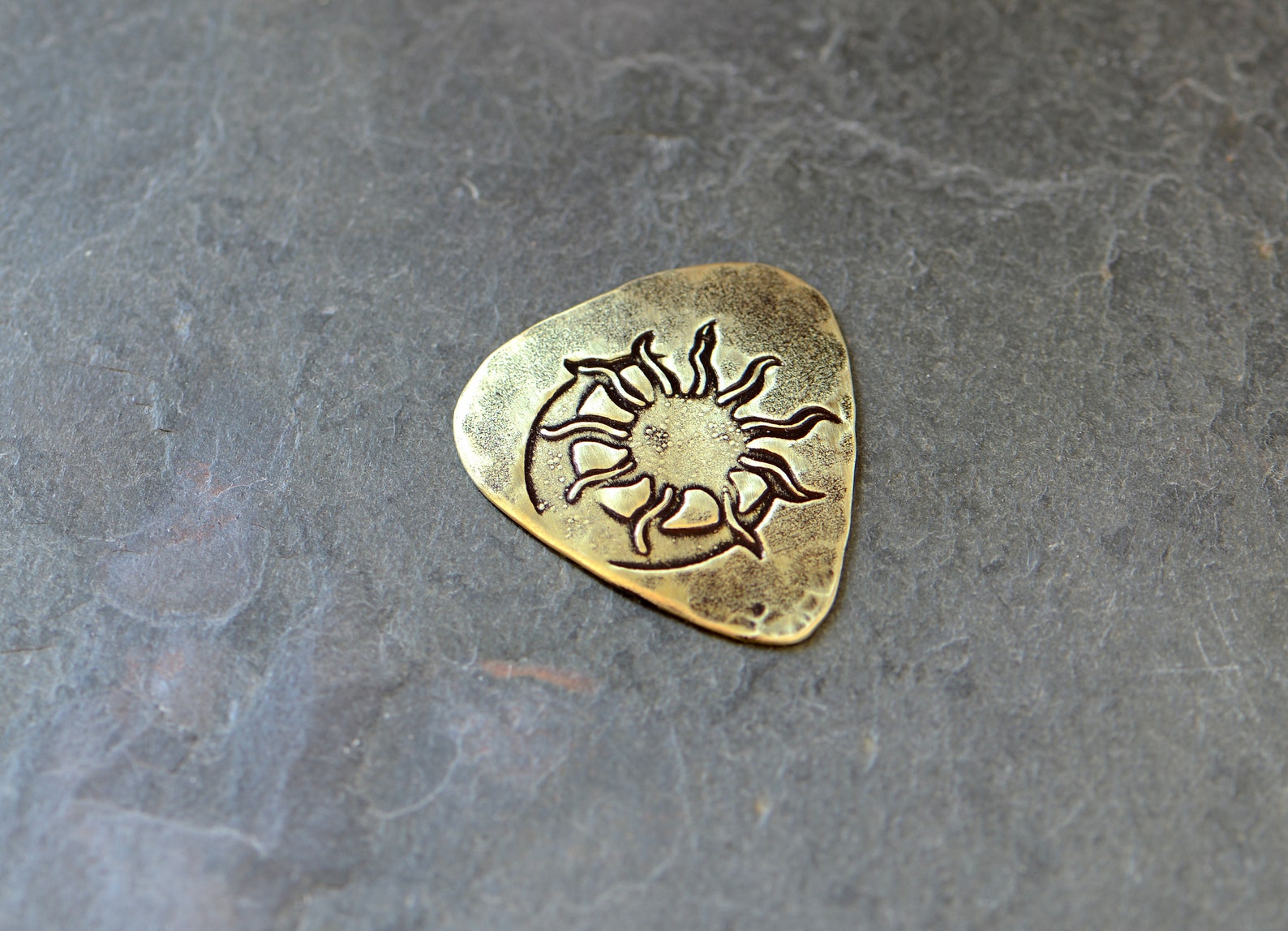 Brass Guitar Pick With Sun and Moon - Playable - Nicispicks - Etsy