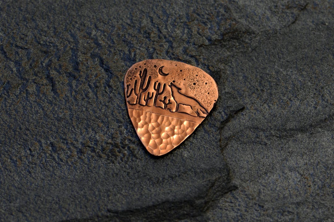 Copper Guitar Pick With Cactus and Coyote - Southwestern Design ...
