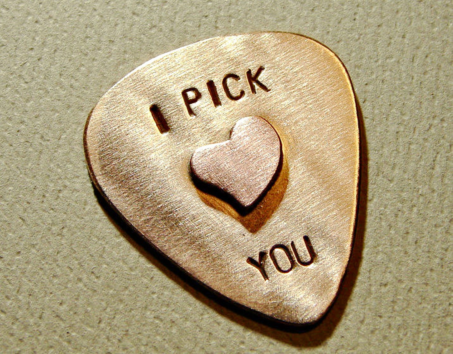 Bronze Guitar Pick With I Pick You and Special Copper Heart - Etsy