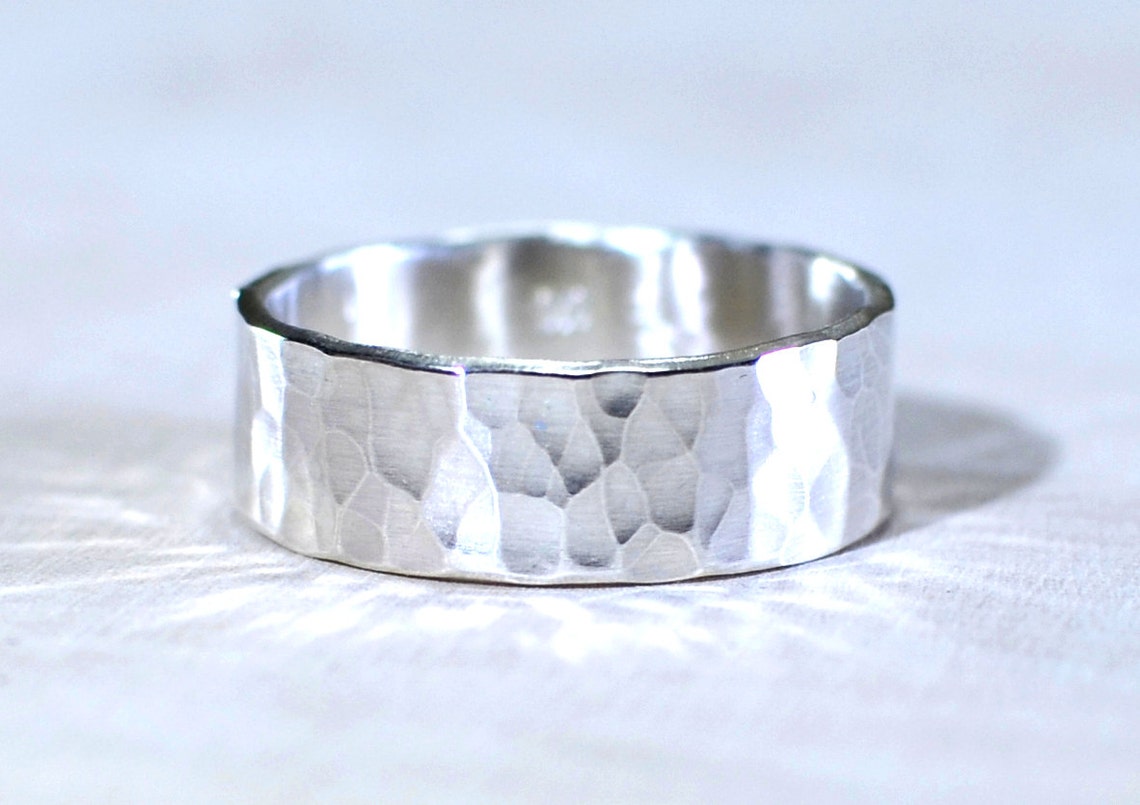 Hammered Sterling Silver Ring Handmade to Blend Bright Sparkle | Etsy