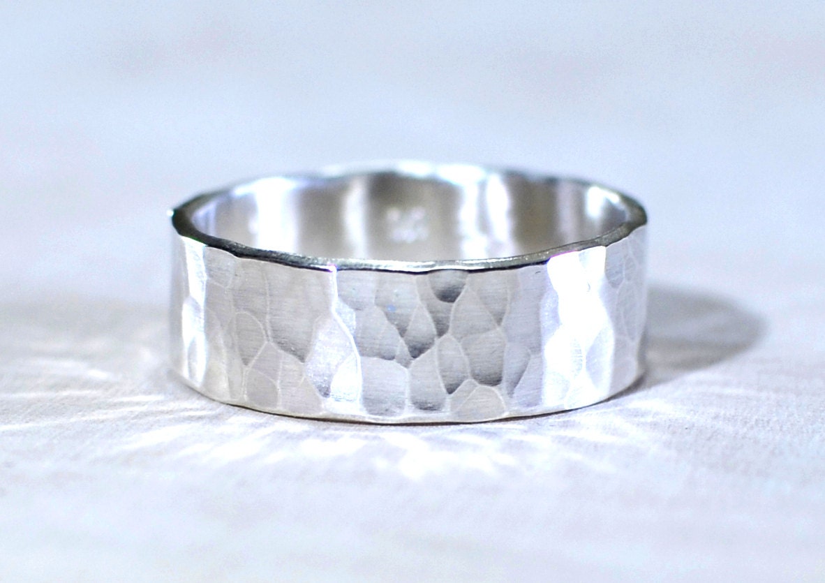 Hammered Sterling Silver Ring Handmade to Blend Bright Sparkle | Etsy