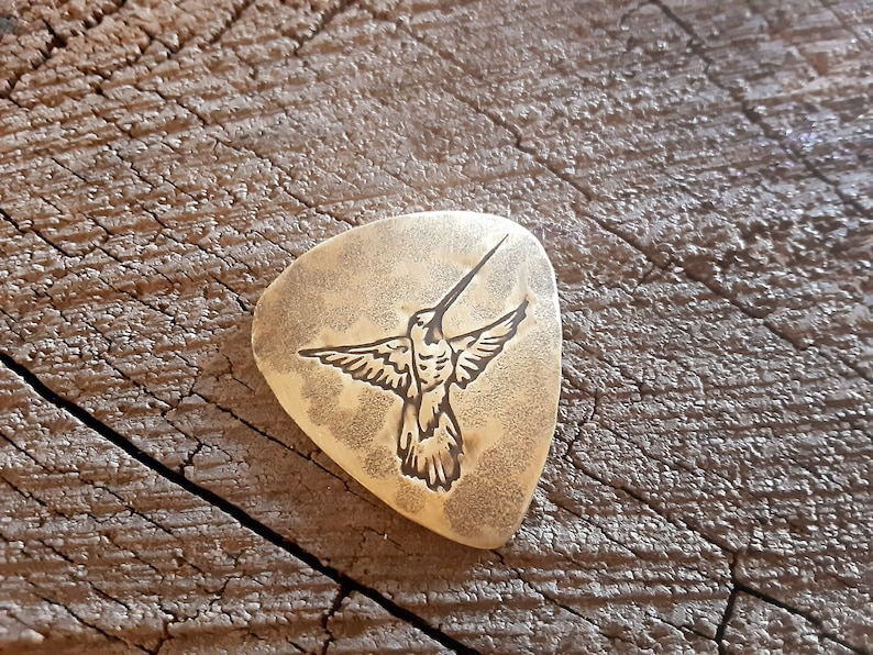 Brass Guitar Pick With Hummingbird Playable Hammered - Etsy