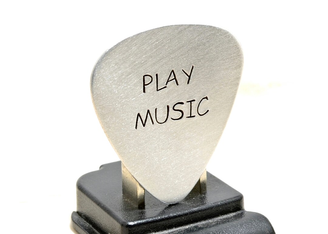 Guitar Pick Handmade and Hand Stamped With Play Music in Aluminum ...