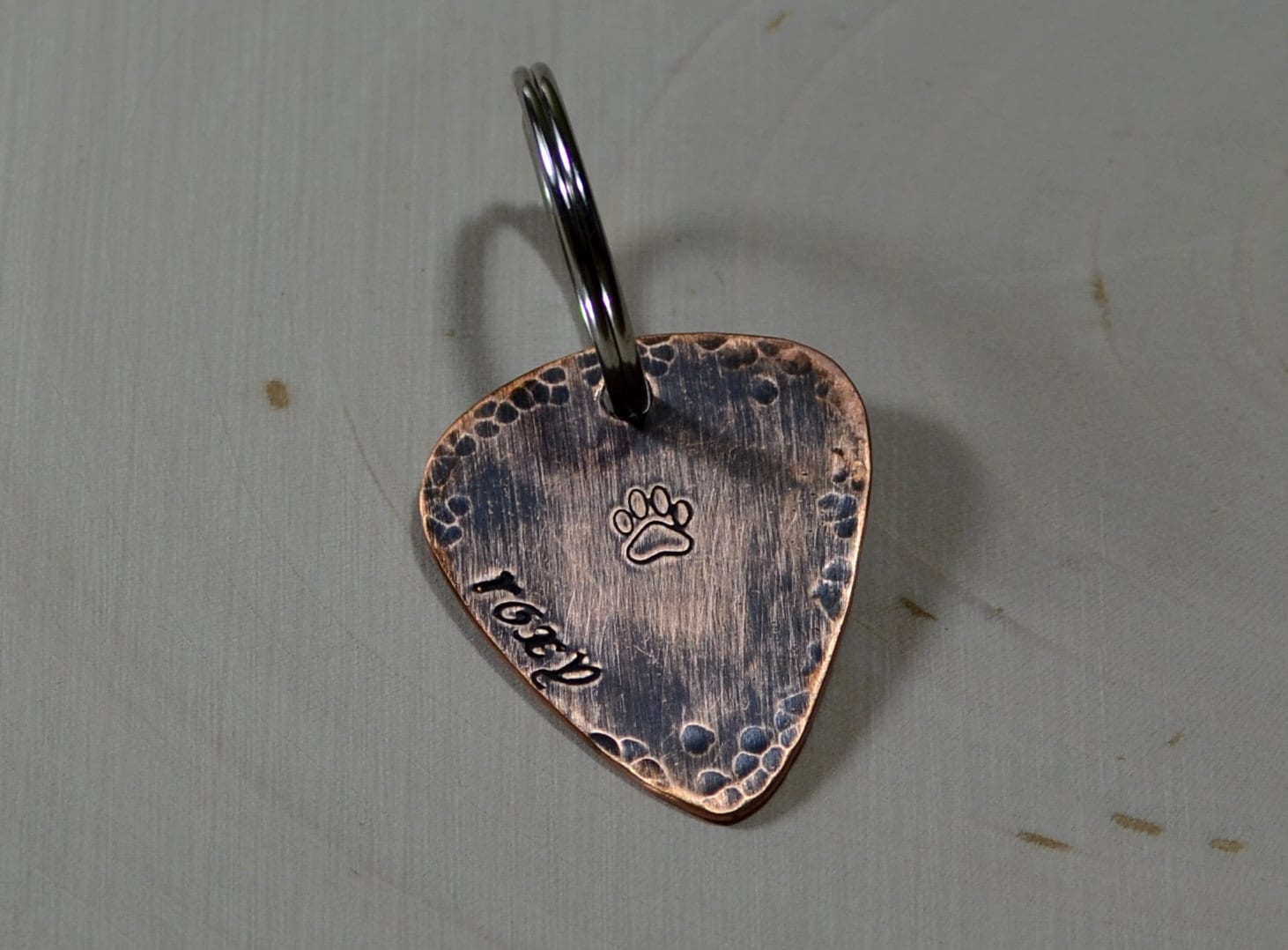 Guitar Pick Dog Tag With Rustic Brushed Patina and Hammered | Etsy