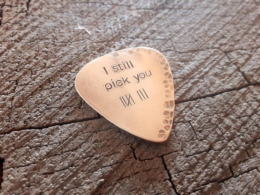 Bronze guitar pick with tally marks for 8th anniversary - bronze ...