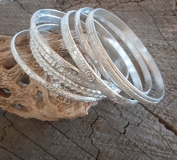 Sterling Silver Stackable Bangle Set - No Patina - Choose Your Size and ...
