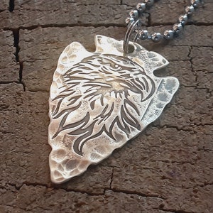 Sterling Silver Arrowhead Necklace With Eagle and Hammered Design - Etsy