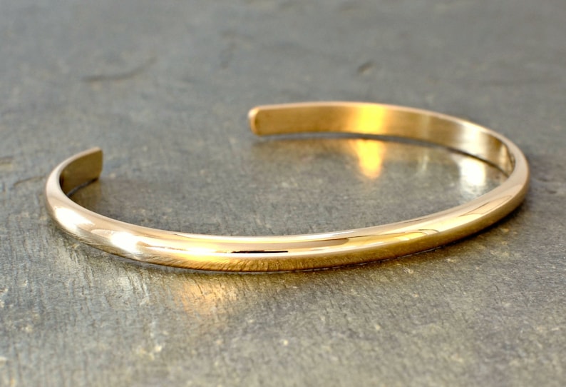 Dainty Solid 14k Gold Cuff Bracelet Half Round With Mirror Finish ...