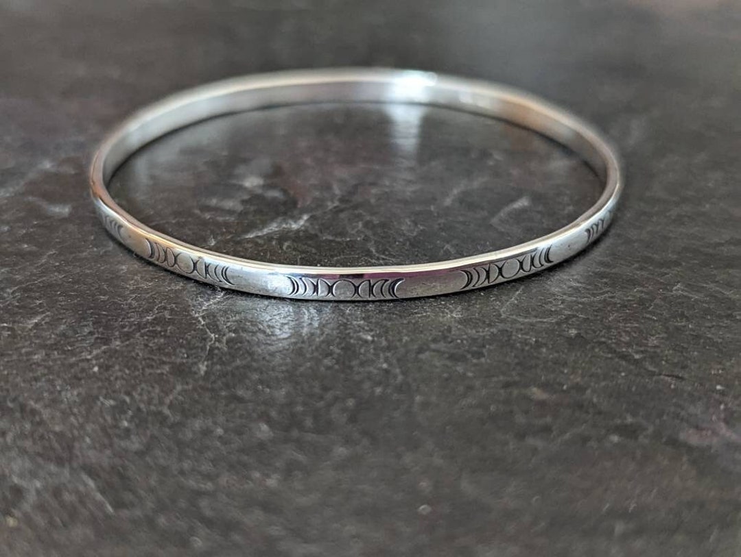 Dainty Sterling Silver Bangle With Moon Phases - Handmade and Hand ...
