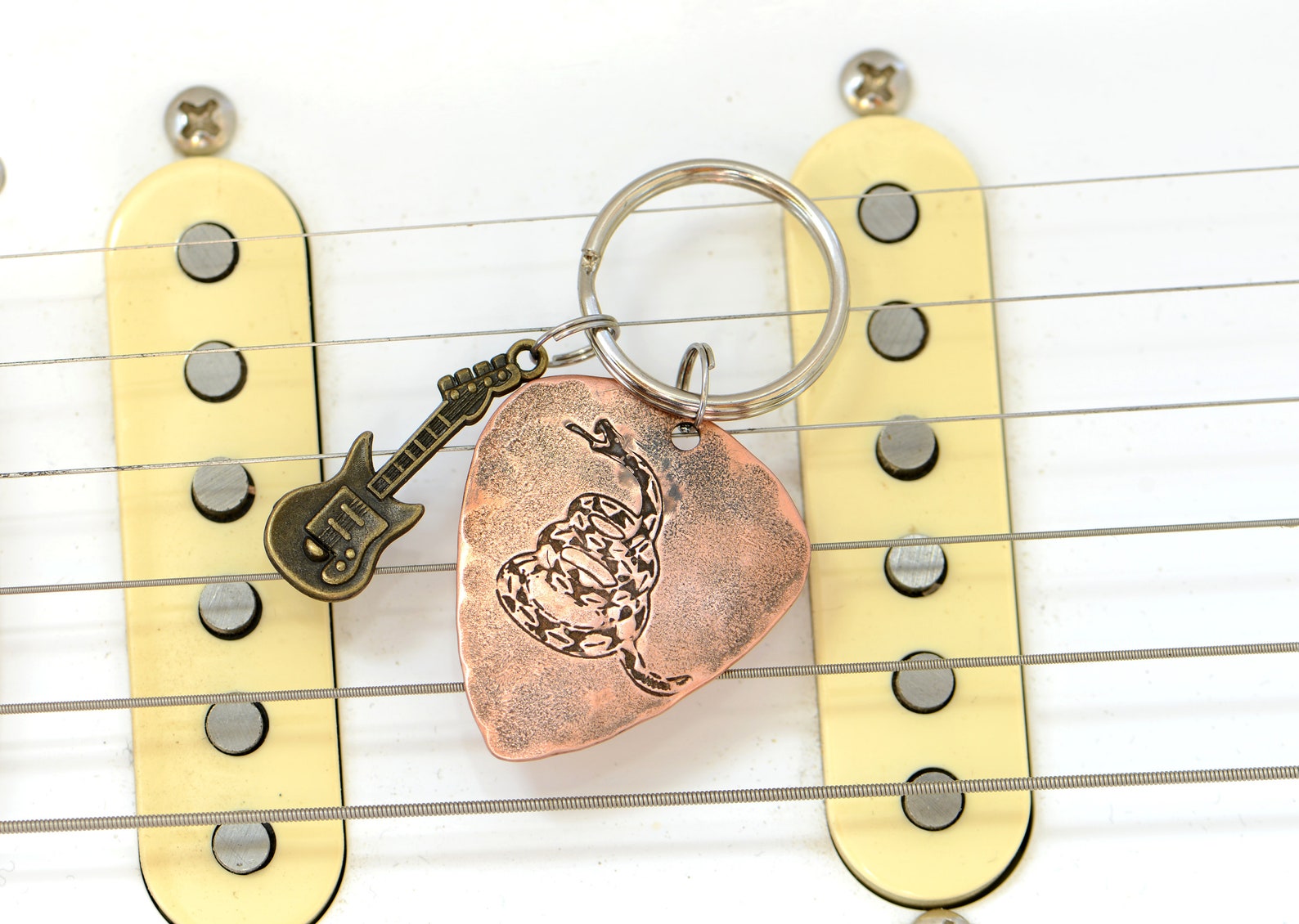 Snake on Copper Guitar Pick Keychain Rattlesnake Guitar Pick - Etsy