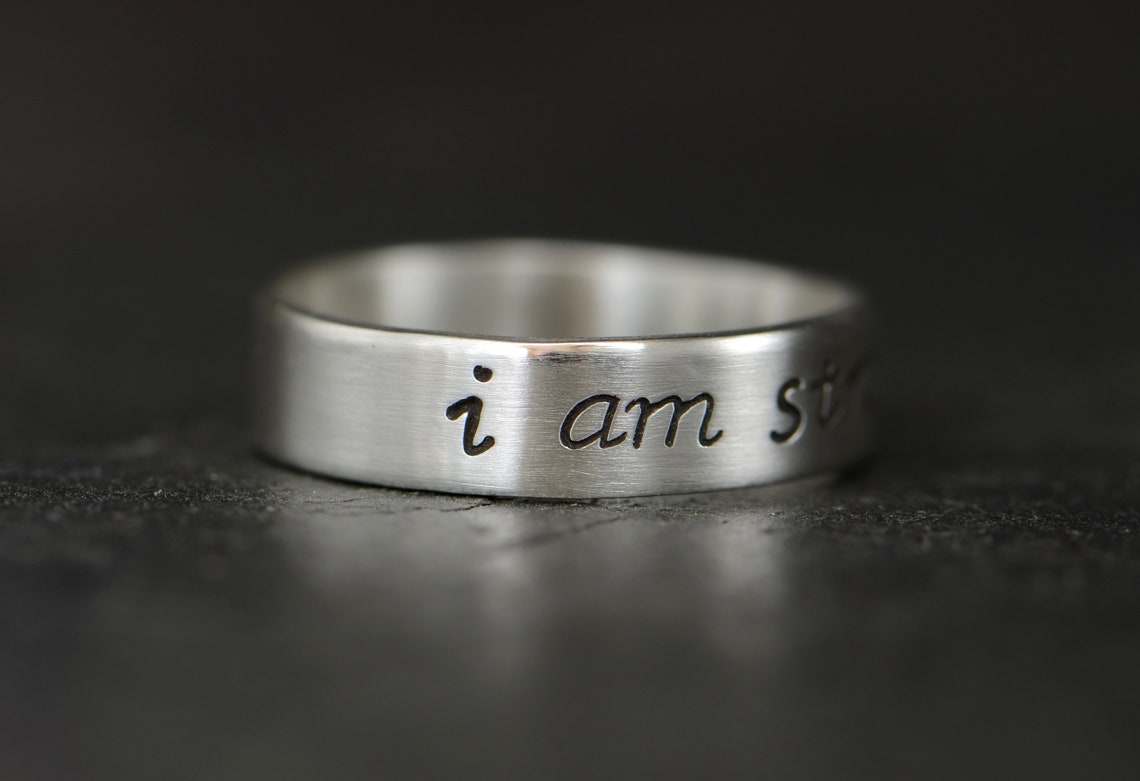 Sterling silver ring with i am strong customizable make it | Etsy
