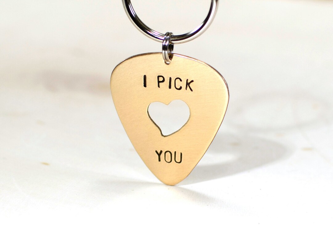 Bronze Guitar Pick Key Chain I Pick You With Heart Cut Out - KC420 - Etsy