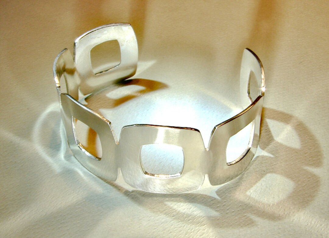 Silver Cuff Bracelet With Unique Square Design - Solid 925 BR847 - Etsy