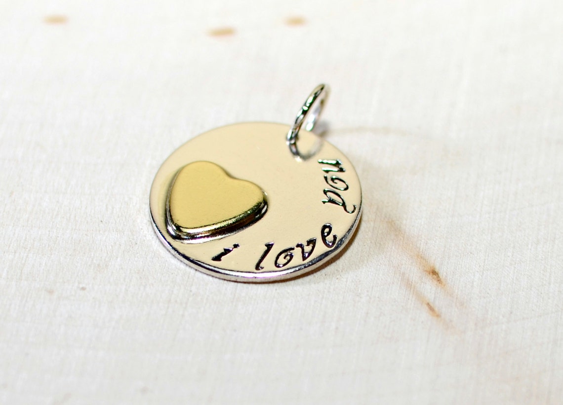 Sterling Silver Disc Charm With Brass Heart and I Love You - Etsy