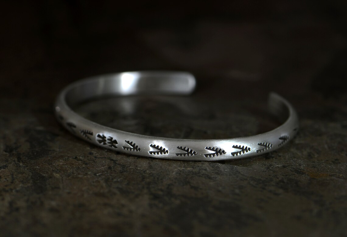 Sterling Silver Half Round Cuff Bracelet With Southwestern Pattern ...