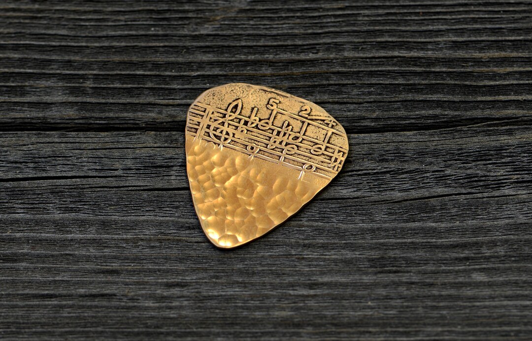 Bronze Guitar Pick With Music Note and a Sparkling Hammered Texture ...