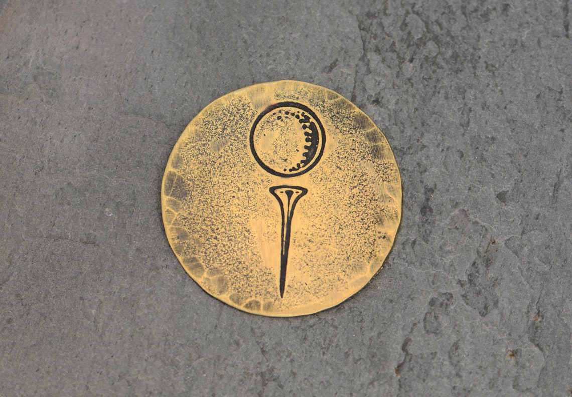 Golf Marker With Rustic Golf Ball on Tee in Brass - Etsy