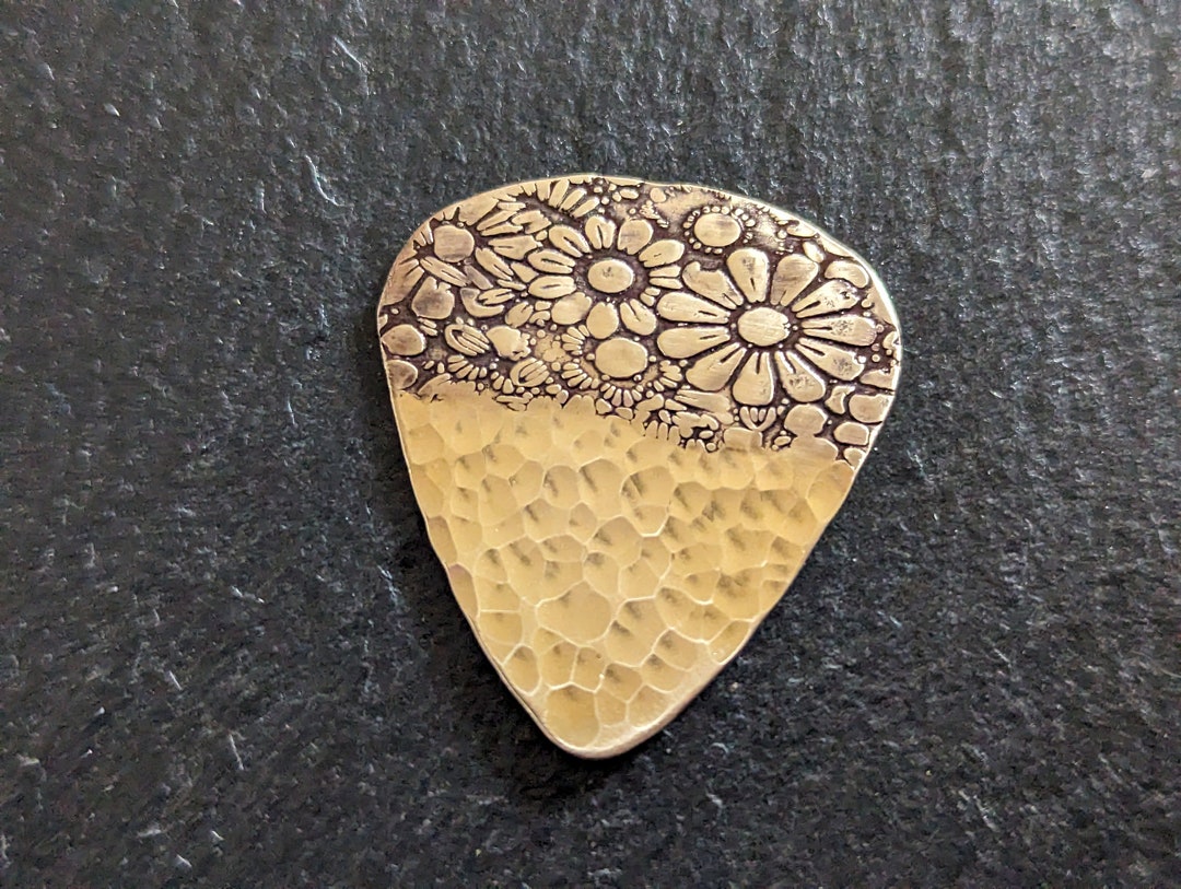 Bronze Guitar Pick With Flowers and a Sparkly Hammered Texture ...