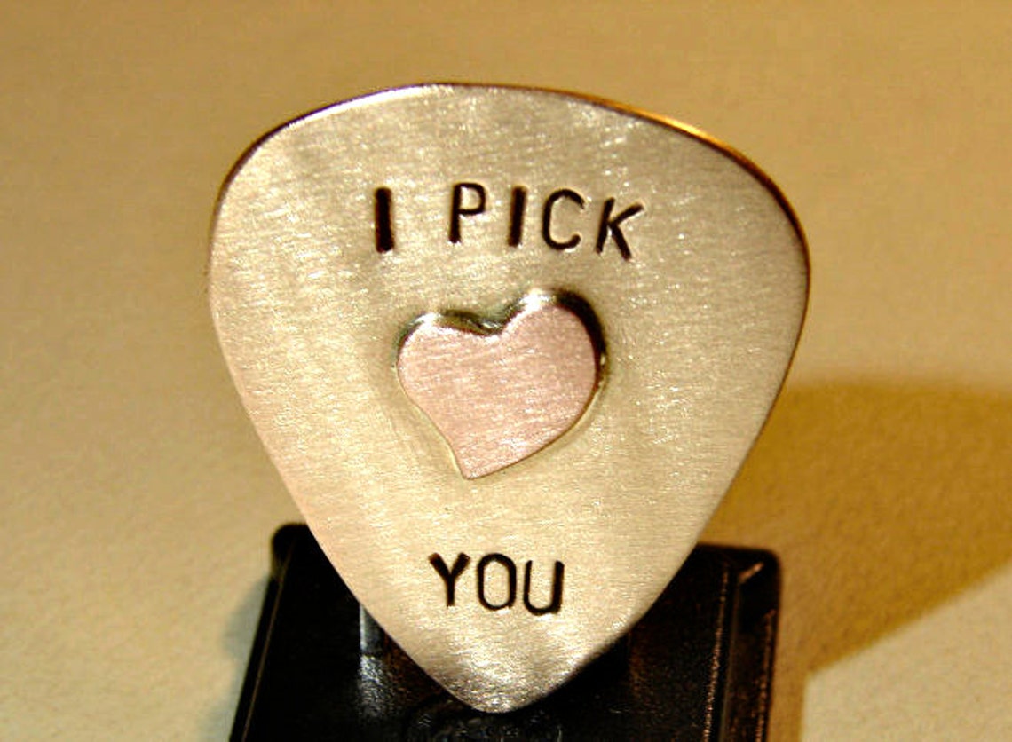Bronze Guitar Pick With I Pick You and Special Copper Heart - Etsy