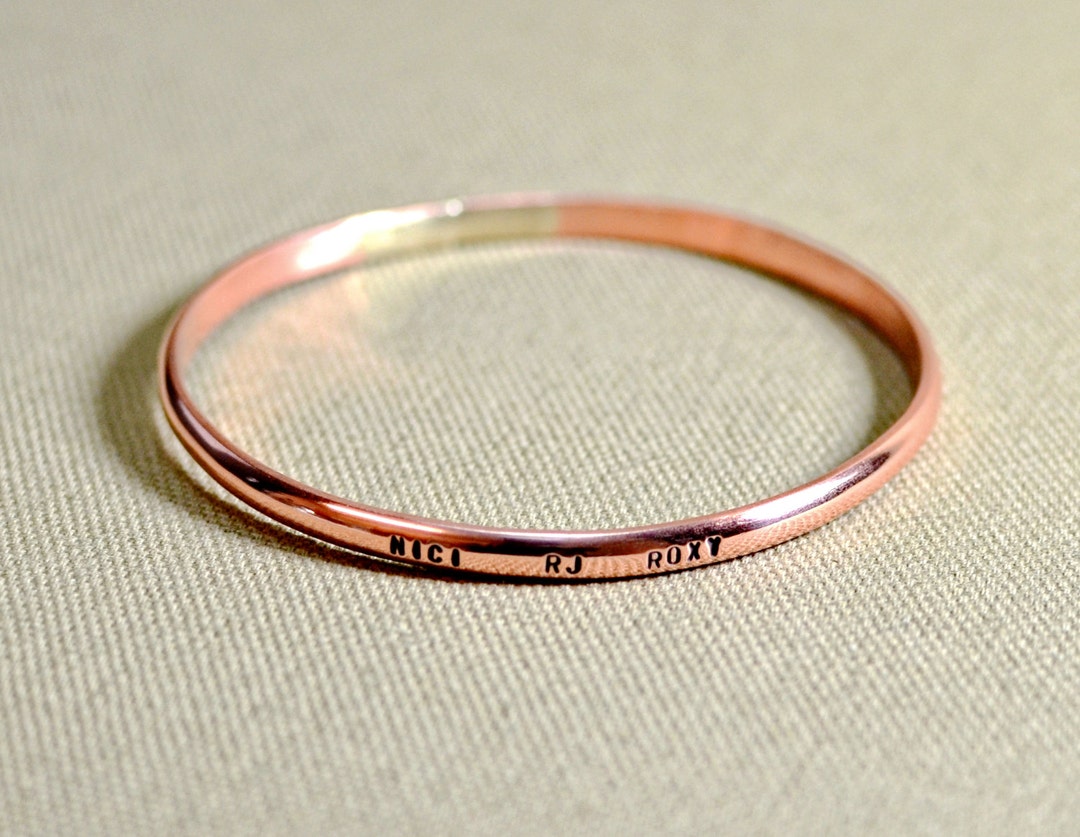 Dainty Copper Bangle With Custom Stamping - BNGL790 - Etsy