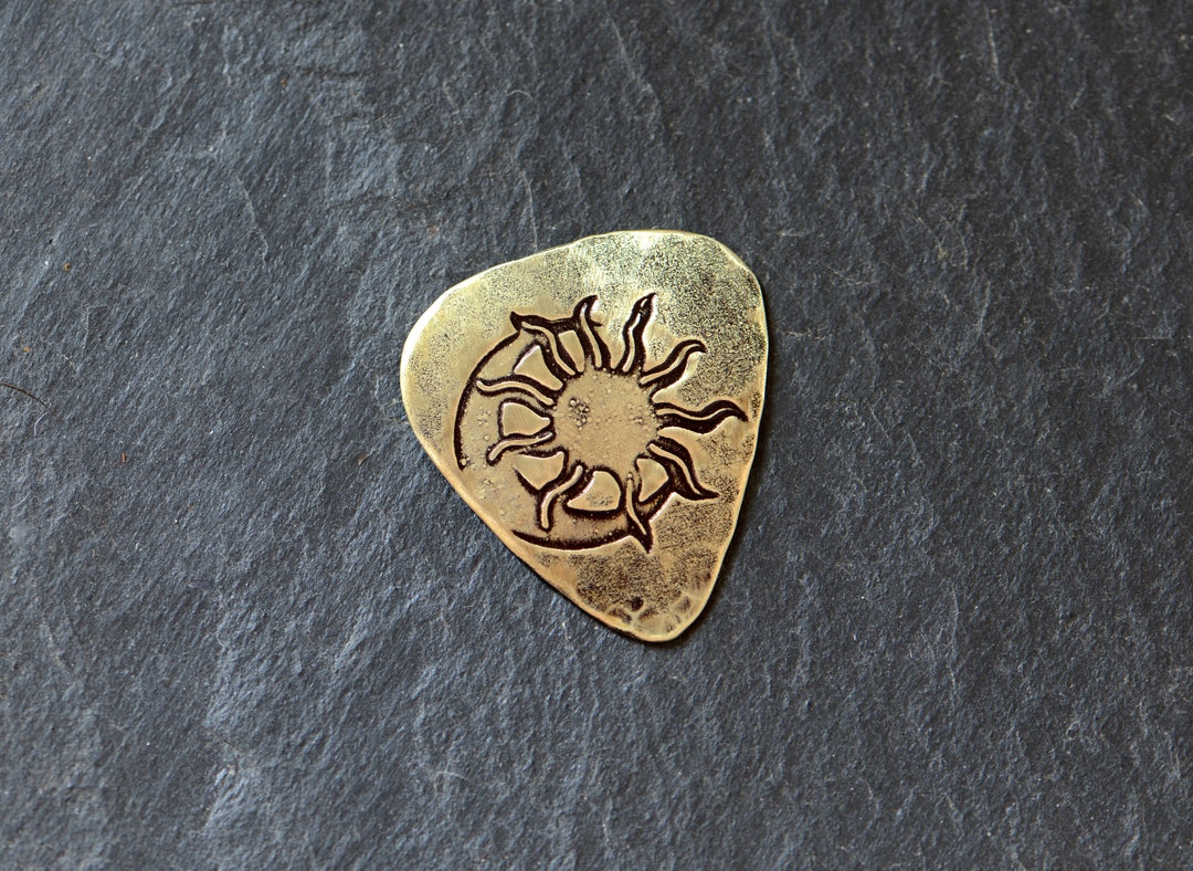Brass Guitar Pick With Sun and Moon - Playable - Nicispicks - Etsy