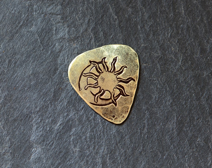 Brass Guitar Pick With Sun and Moon - Playable - Nicispicks - Etsy