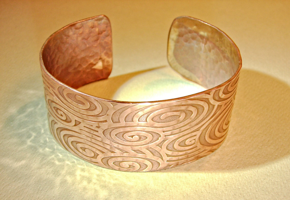 Swirling Patterns on Wide Copper Cuff Bracelet With Rich - Etsy