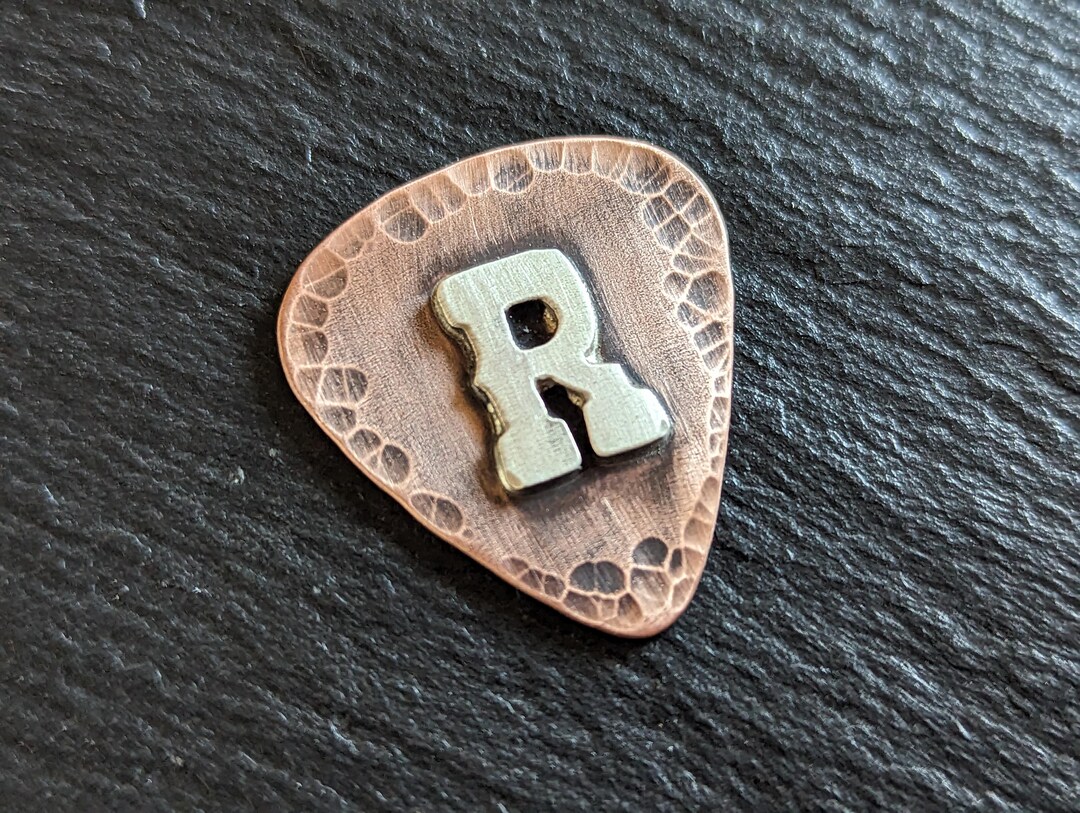 Copper Guitar Pick - Playable With Sterling Monogram Letter - Choose ...