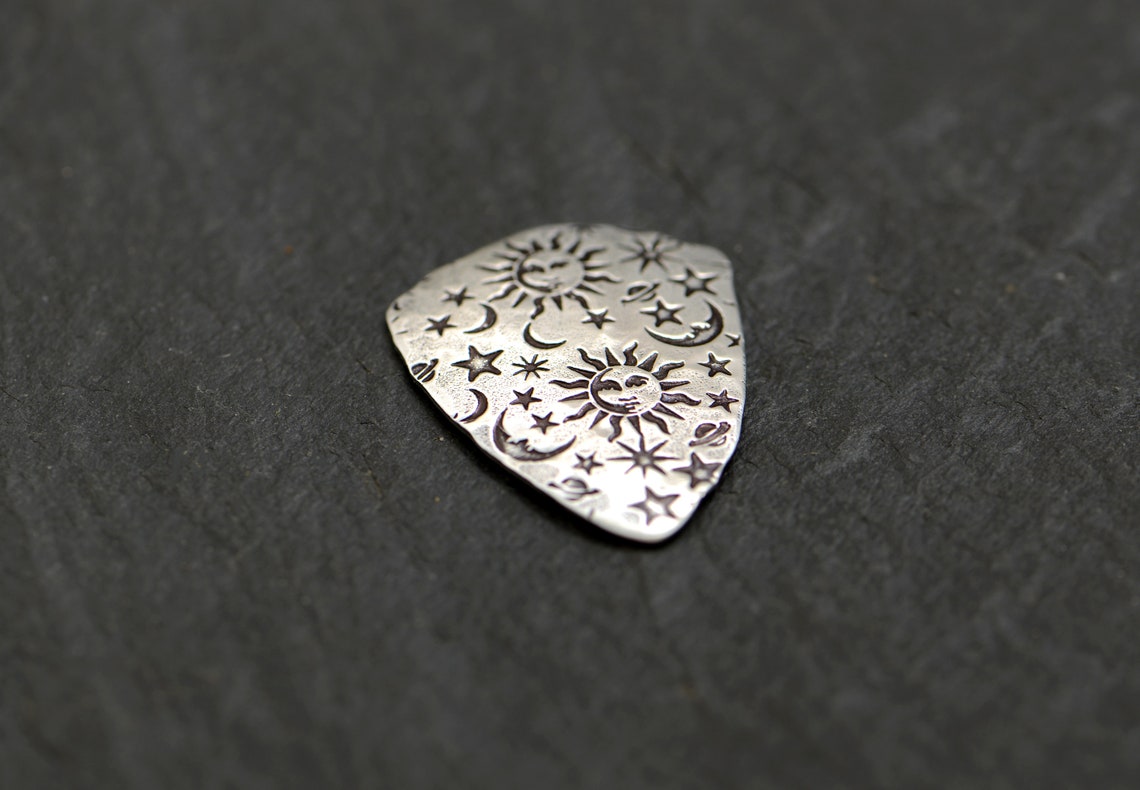 Sterling Silver Shield Shaped Guitar Pick - Playable With Sun Moon and ...