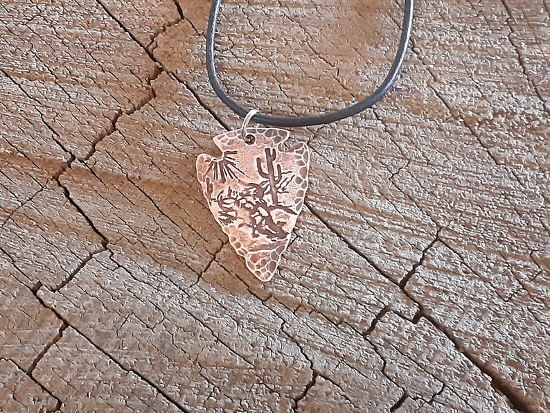 Copper Arrowhead Necklace With Desert Scene Hammered and - Etsy