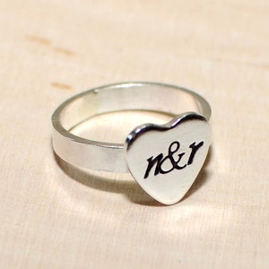 Personalized Heart Ring With Custom Band and Engraved Silver Heart ...