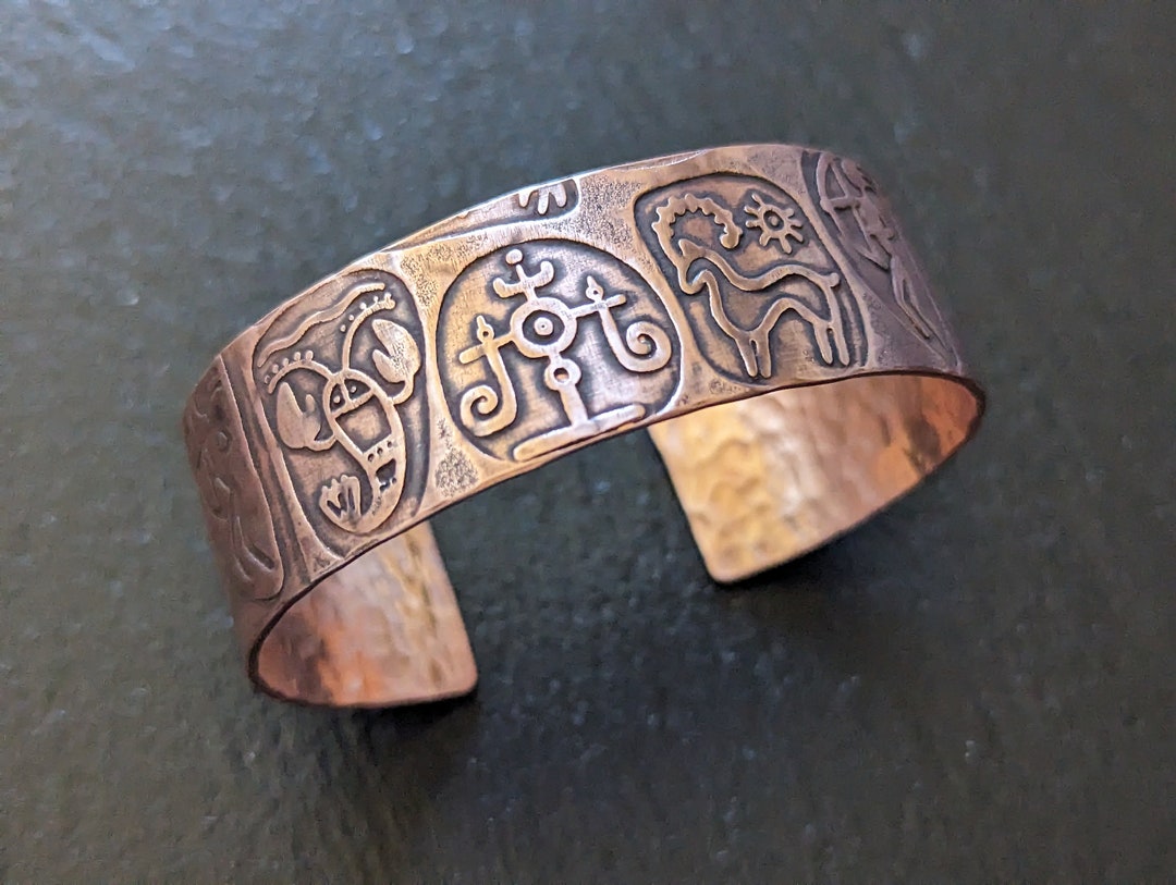 Copper Cuff Bracelet With Symbols - Etsy