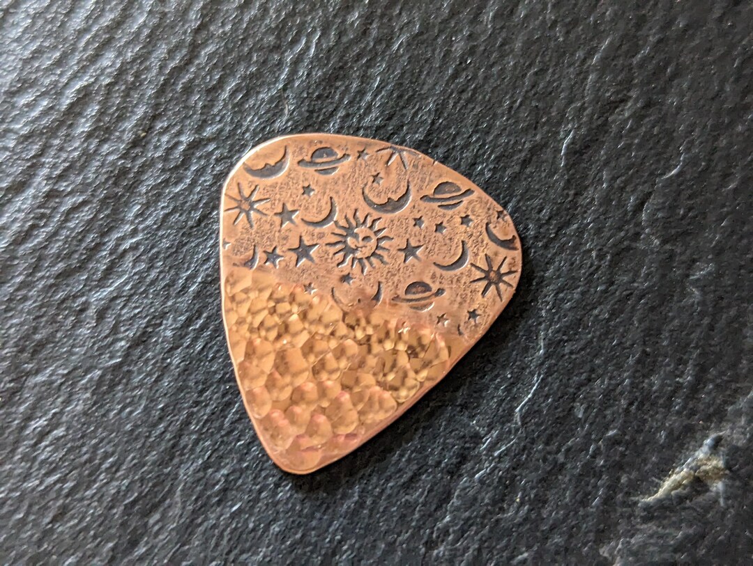 Copper Guitar Pick With Sun Moon and Stars and a Sparkling Hammered ...