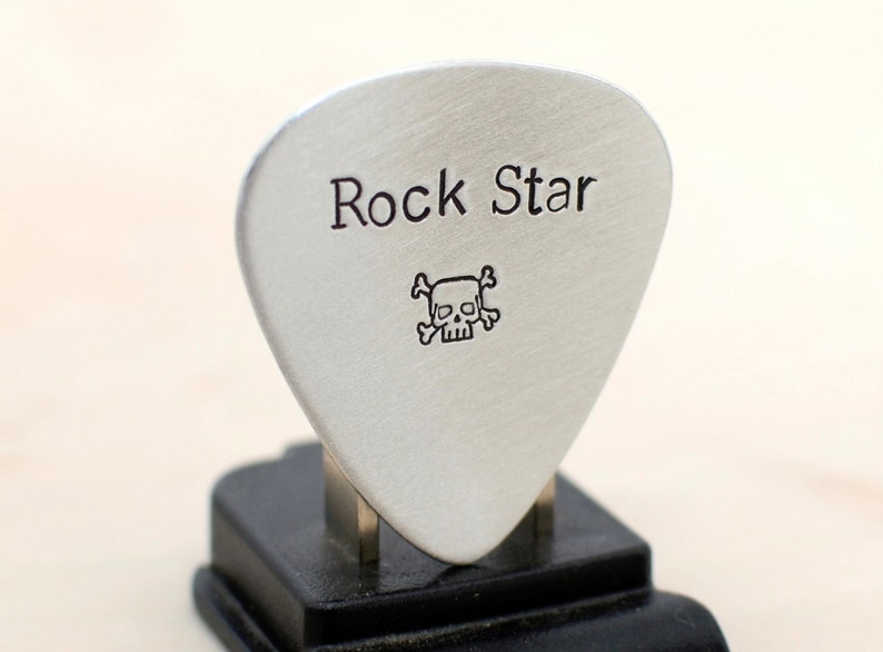 Sterling Silver Plectrum With Rock Star and Skull Stamps - Etsy