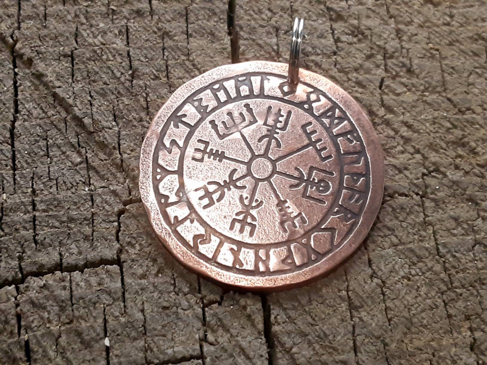 1 Inch Copper Charm With Viking Runes and Hammered Texture on - Etsy