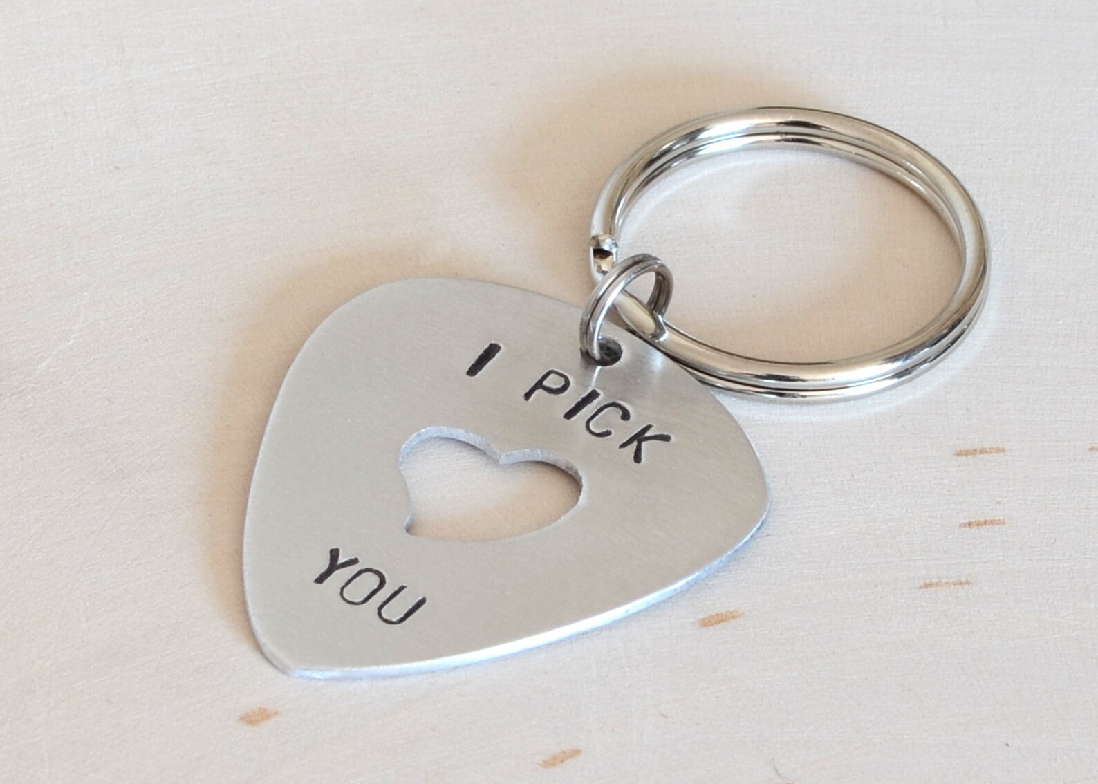 Guitar Pick Key Chain I Pick You With Heart Cut Out in Aluminum or 925 ...