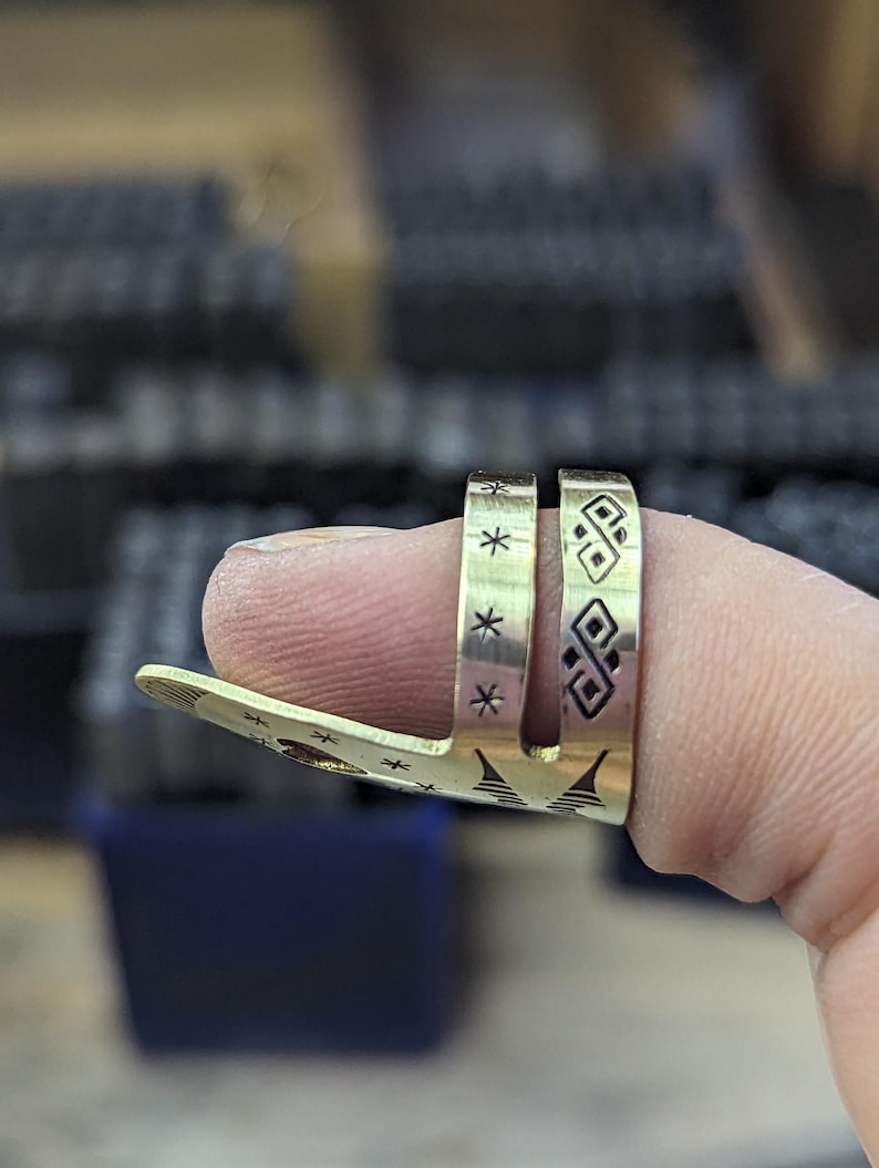 Brass Finger Pick With Hand Stamped Pattern for Banjo or Ukulele or ...