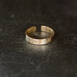 Dainty 14k Gold Toe Ring With F?ck off - Funny Toe Ring - Gold Midi ...